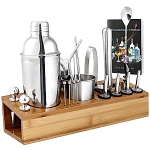 Cocktail Shaker Set, 20 Piece Stainless Steel Bartender Kit 25 oz Shaker Tins with Bamboo Stand, Recipe Book, for Drink Mixing, Home, Bar, Parties