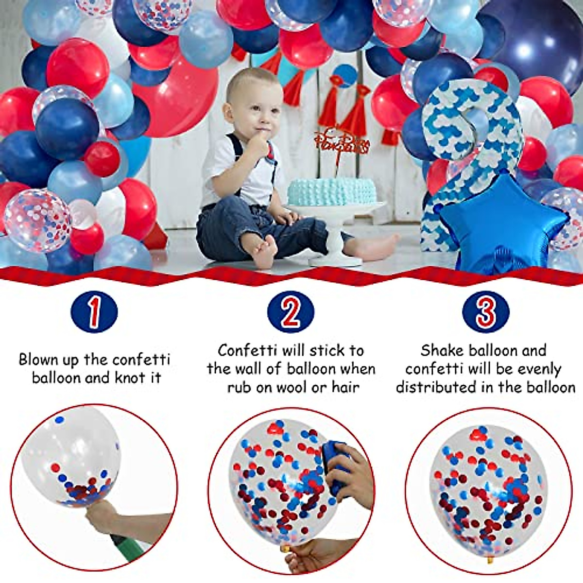 JULLIZ 142Pcs Red White and Blue Balloon Arch Garland Kit, Navy Blue for Blue Birthday Baseball Nautical Theme Party Flag Party Election Party July 4th Decorations