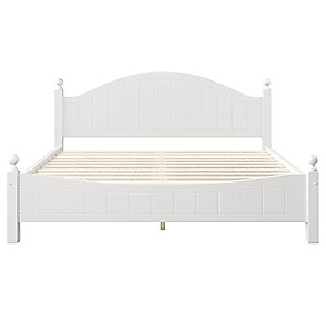 Harper & Bright Designs King Size Platform Bed with Headboard and Footboard,Solid Wood White King Bed Frames with Slat Support, Traditional Concise Style Single King Bed for Teens Adults, White