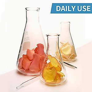 Young4us Glass Erlenmeyer Flask Set, (250 ml, 150 ml & 50 ml) Graduated Borosilicate Glass Erlenmeyer Flasks with Rubber Stoppers & Accurate Scales for Lab, Experiment, Chemistry, Science Studies etc