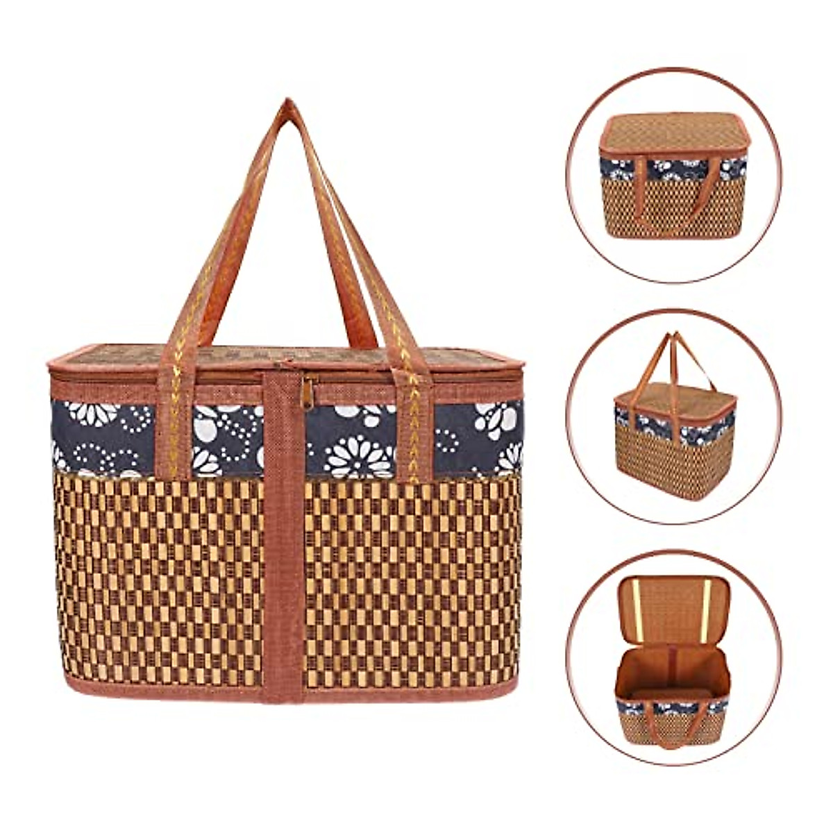 Hemoton Woven Picnic Basket with Lid Wicker Picnic Hamper Chicken Egg Storage Basket Fruit Bread Holder Gift Wrapping Basket with Handle for Home Party