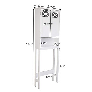 AMOPA Over The Toilet Storage Cabinet, FCH Double Door Fork Toilet Cabinet, Bathroom Shelf Over Toilet, Bathroom Storage Cabinet Organizer with Cross Door Design and Crystal Handle, White