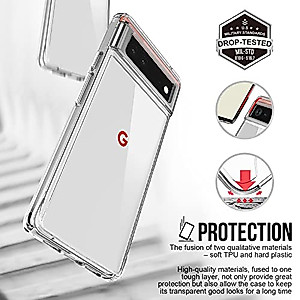 for Google Pixel 6A Case: [Crystal Clear Armor ] [8ft Military Drop Protection] [Non-Yellowing] Fashion Rugged Upgraded Shockproof Protective Phone Case for Google Pixel 6a, Slim Fit