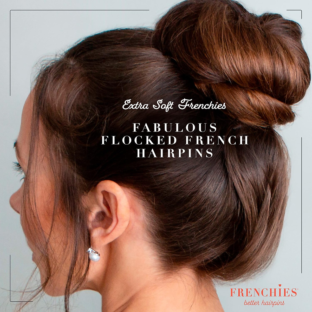 Frenchies French Twist Hair Pin, Ultra Flocked Extra Soft French Hair Pins for Women, Wedding, Updo Extensions, or Wig, 20 Count, Brown