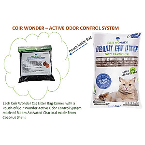 Coir Wonder Coconut Cat Litter – Natural, Non-Clumping Kitty Litter - Ultra Lightweight Bag Lasts Same As 40 Lb Clay – with Activated Charcoal Odor Control – Bedding for Chicken Coop and Small Pets