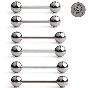 Ruifan Grade 23 Titanium Externally Threaded Nipple Shield Barbell Tongue Ring Bar Body Piercing Jewelry 16G 12mm 14mm 16mm 6PCS