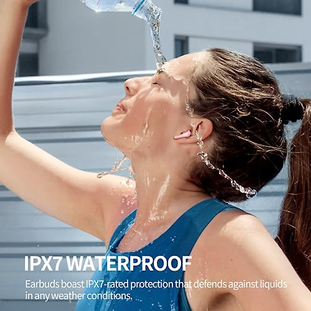 Bluetooth Earbuds, Wireless Earbuds Crystal-Clear Calls with 4 Mic, Bluetooth 5.3 High-Fidelity Stereo Earphones IPX7 Waterproof Half in-Ear Earbuds Headphones for Working Sports