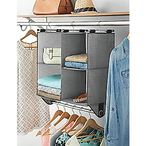 Whitmor 4 Section Fabric Closet Organizer Shelving with Built In Chrome Garment Rod