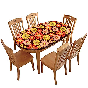 Atury Oval Fitted Tablecloths,Colorful Petals Table Cover Wrinkle Resistant Fall Table Cloth Waterproof, Windproof TableclothsIndoor Holiday Family Banquet and Outdoor Patio Decor Use (68" X 48",Red