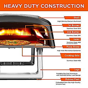 Commercial Chef Pizza Oven Outdoor - Gas Pizza Oven Propane - Portable Pizza Ovens for Outside - Stone Brick Pizza Maker Oven Grill - with Pizza Oven Door, Peel, Pizza Stone, Cutter, and Carry Cover