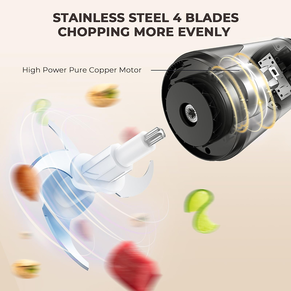 Syvio Food Processors with 2 Bowls, Meat Grinder 4 Bi-Level Blades, Mini Electric Food Chopper 400W, for Baby Food, Meat, Onion, Vegetables, 2 Speed, 8 Cup and 5 Cup