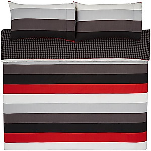 Amazon Basics Microfiber 3 Piece Duvet Cover Set, Red Simple Stripe, Striped, 200 x 200cm/50 x 80cm x 2