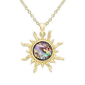 MANZHEN Gold Tone Fashion Sun Sunflower Pendant Natural Abalone Shell Charm Necklace for Women(Gold)