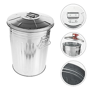 VOSAREA Stainless Steel Trash Cans with Lids, 8L Round Outdoor Garbage Can Dog Poop Trash Can Farmhouse Retro Metal Waste Bin for Bedroom Bathroom Garden Yard Silver