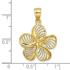 Solid 14k Yellow Gold and Beaded Plumeria Flower Charm Pendant - 25mm x 19mm
