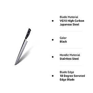 FOXEL Best Bread Knife 10 Inch Serrated - Razor Sharp Rust Resistant Japanese VG10 Steel for Cutting Bread, Cake, Sourdough, Sandwiches, Bagels, and Hard Crust - Black Handle