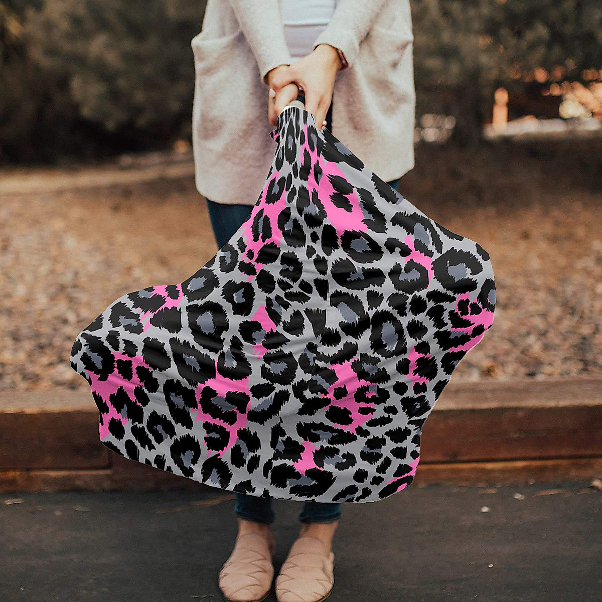 Nursing Cover Carseat Canopy, Leopard Print Soft and Breathable Stroller Covers for Breastfeeding Infants, Animal Texture Multiuse-Nursing Scarf,Stretchy Babysitting Scarf