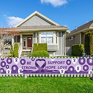 WANDIC 9.84 * 1.64ft Purple Ribbon Pattern Large Banner, 1PC Long Banner Outdoor Hanging Sign Backdrop Decor for Lupus Alzheimer's Pancreatic Cancer Awareness