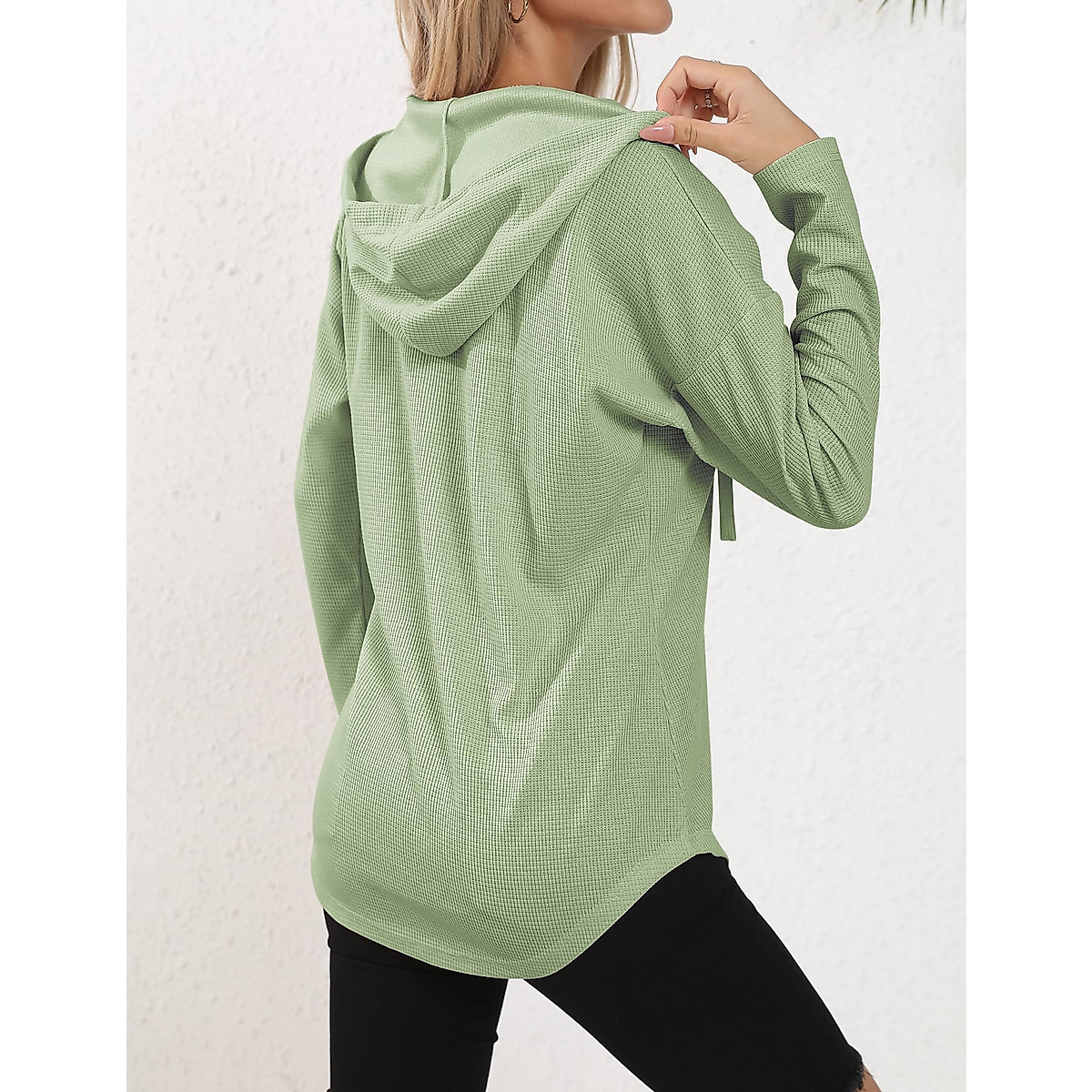 morhuduck Women's V Neck Hoodies Long Sleeve Sweatshirt Drawstring Pullover Tops with Pocket (Mint Green M)