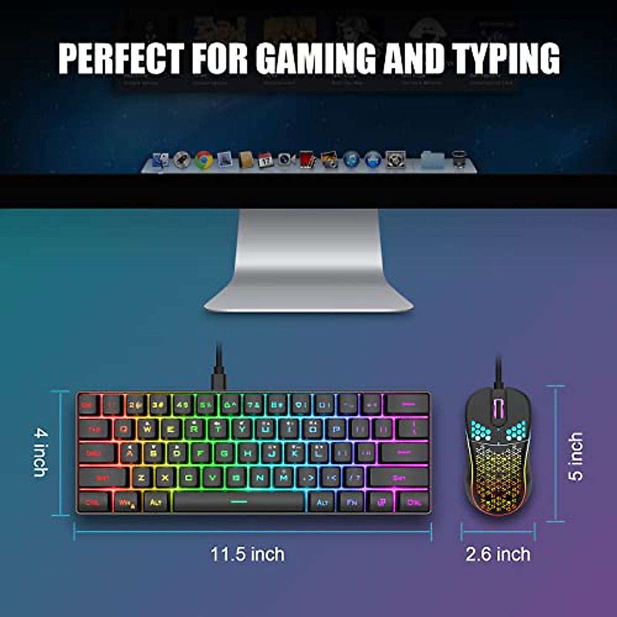 RedThunder 60% Gaming Keyboard and Mouse Combo, Ultra-Compact 61 Keys RGB Backlit Mini Keyboard, Lightweight 7200 DPI Honeycomb Optical, Wired Gaming Set for PC MAC PS5 Xbox Gamer(Black)