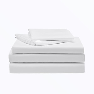 SLEEP ZONE® Nanotex® Super Soft Cooling Queen Bed Sheets Set 4 Piece - Easy Care Fitted Flat Sheet & Pillowcase Sets - Wrinkle Free, Fade Resistant, Deep Pocket 16" (White, Queen)