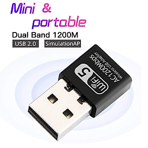 KuWFi Wireless USB Adapter, Dual Band AC1200 WiFi Adapter USB Network Card Dongle 1200Mbps 5Ghz Antenna for Desktop Laptop PC