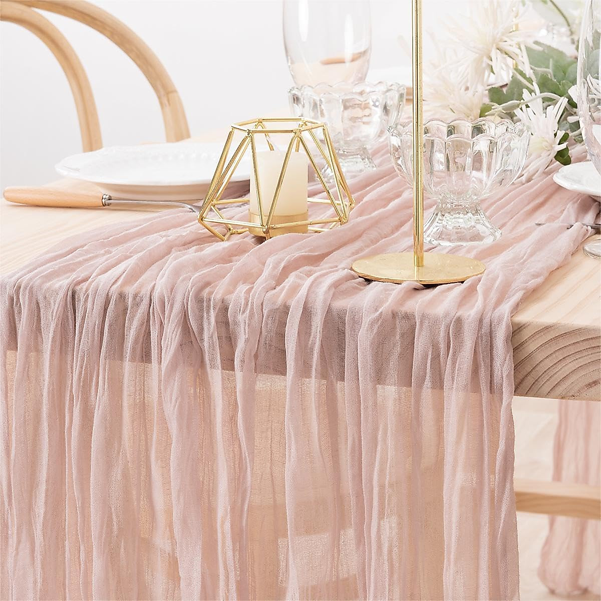 MLMW 6 Pack Cheesecloth Table Runner Bulk 14ft Gauze Table Runner 35 × 170 Inch Rustic Cheese Cloth Table Runner for Easter Wedding Baby Shower Birthday Bridal Party Decorations Dusty Pink