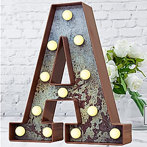 LED Marquee Light Up Letters Industrial Vintage Style Lighted Letters Rust Metal Effect Marquee Letter with Lights Illumination Letter Signs for Christmas Wedding Birthday Party Home Cafe Bar Decor-A