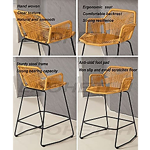 LAOHETLH Beige Rattan Bar Stool Bar Chairs Set of 2 Comfortable Simple and Beautiful Counter Chair Home Décor Rattan Barstools Chair with Footrest & Back