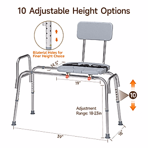 WAYES Sliding Shower Chair and Tub Transfer Benches with Cutout Access, Adjustable Seat Height and Safety Belt, Bath and Shower Safety for Seniors, Quick Tool-Less Assembly