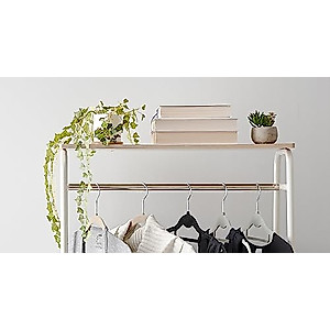 IRIS USA Metal Garment Rack with 2 Wood Shelves, White and Light Brown
