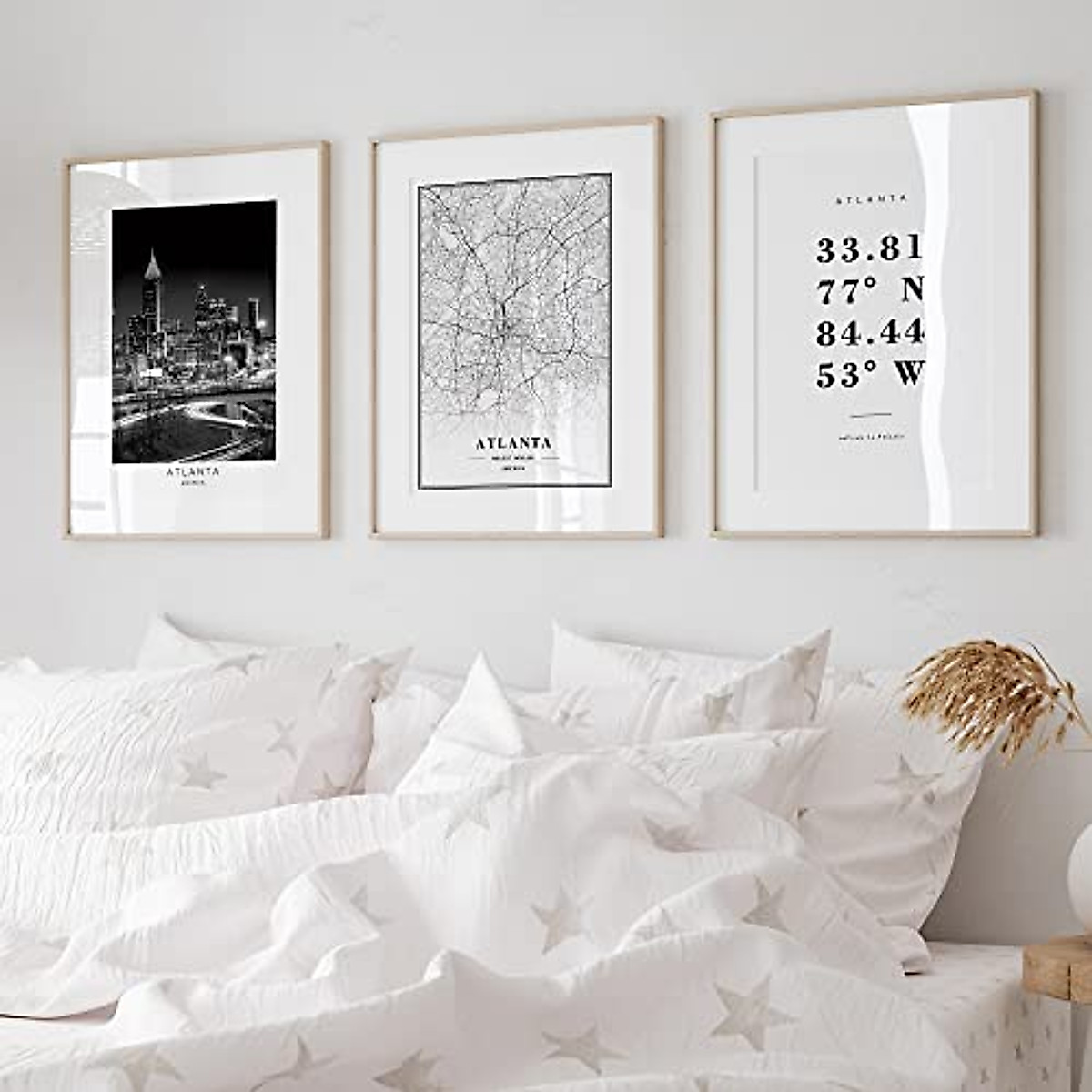 Dear Mapper Atlanta United States View Abstract Road Modern Map Art Minimalist Painting Black and White Canvas Line Art Print Poster Art Print Poster Home Decor (Set of 3 Unframed) (16x24inch)