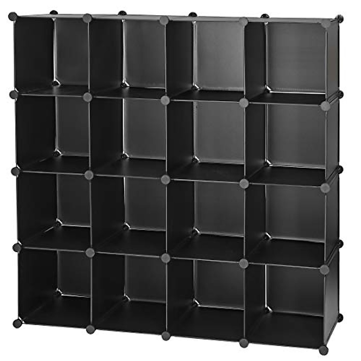 SUPER DEAL Cube Storage Organizer Shelf 16 Cubes Shoe Rack Bookcase Display Shleves Plastic DIY Modular Cabinet Closet with Metal Hammer for Home Bedroom, Living Room, Bathroom, Office, Black
