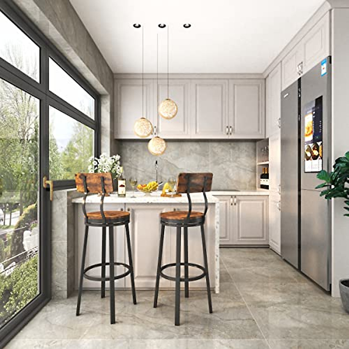 IRCPEN Bar Stools with Back, Set of 2 Swivel Breakfast Stools,41-Inch High Kitchen Stools with Backrest, Footrest, Industrial Seat for Dining Room Kitchen Bar (13.4 X41 inches)