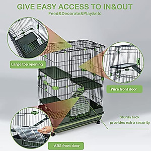 Origeture 4-Level 32" Metal Small Animal Cage Height Adjustable Rabbit Chinchilla Ferret Bunny Cage with Lockable Casters Grilles Slide-Out Tray for Guinea Pig Squirrel Hedgehog (Green)