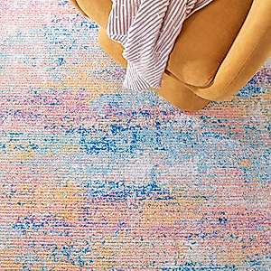 SAFAVIEH Sequoia Collection Machine Washable Slip Resistant 4'4" x 6' Blue/Gold SEQ155M Modern Boho Abstract Entryway Living Room Foyer Bedroom Accent Rug