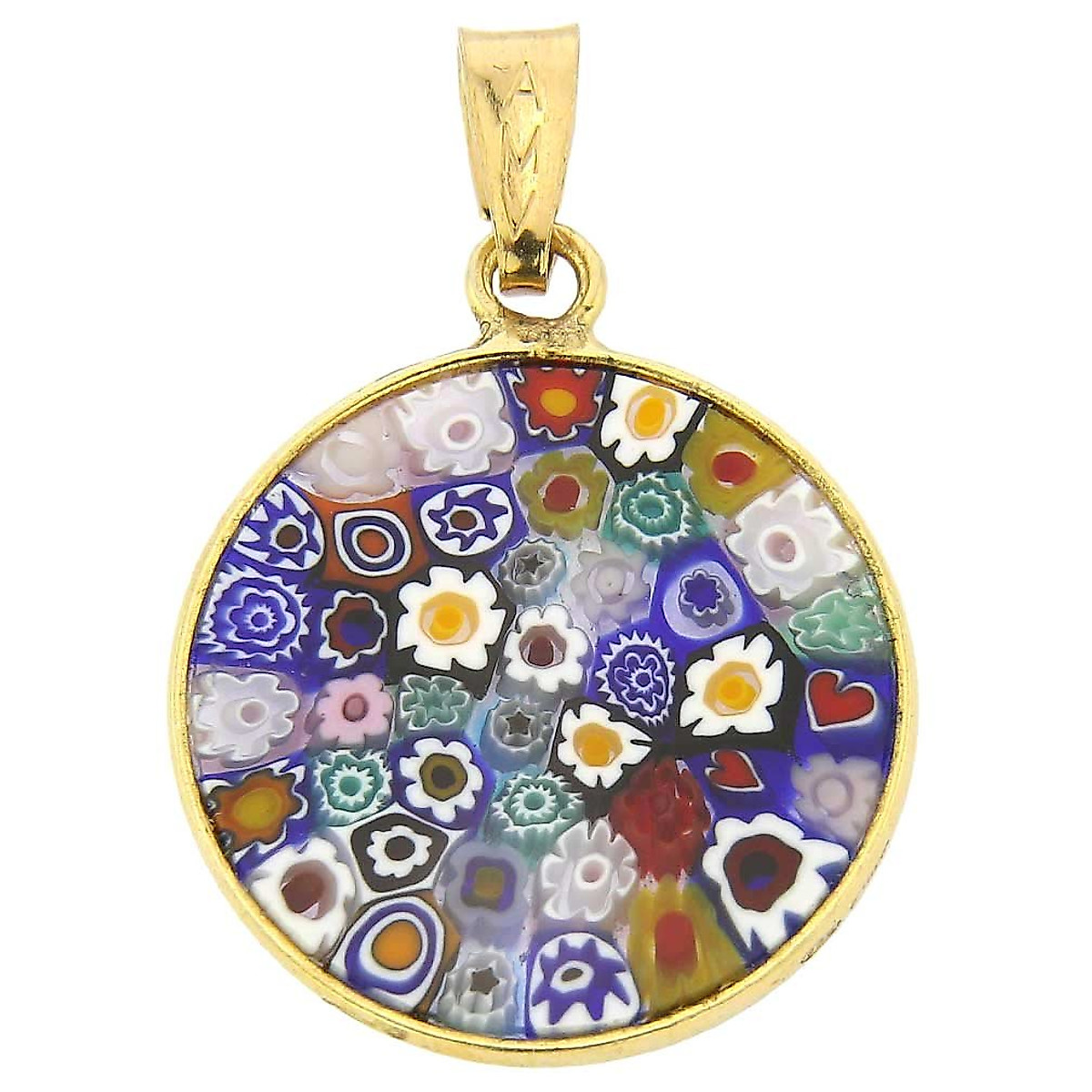 Glass Of Venice Italian Murano Glass Pendant Small 3/4 Inch Round Multicolor Millefiori Flower in Sterling Silver - Murano Glass Pendants for Women