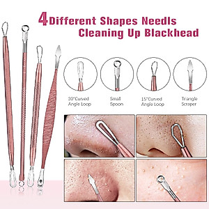 Blackhead Remover Tools, IKOCO 10PCS Stainless Steel Pimple Popper Tool Kit Including a 10X Blackhead Mirror, 8pcs Comedone Extractors and a Leather Bag, Rose Gold