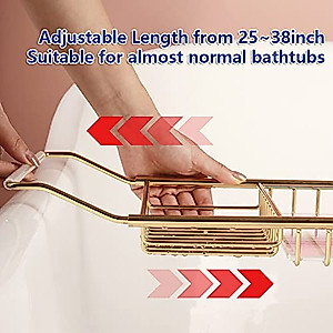 BESTHLS Bathtub Tray Caddy for Luxury Bath Expandable Extra Wide Bath Tub Tray with Wine Glass Holder & Soap Accessaries Holder & Laptop Reading and Organizer Ideal for Home Spa Lover (Copper)