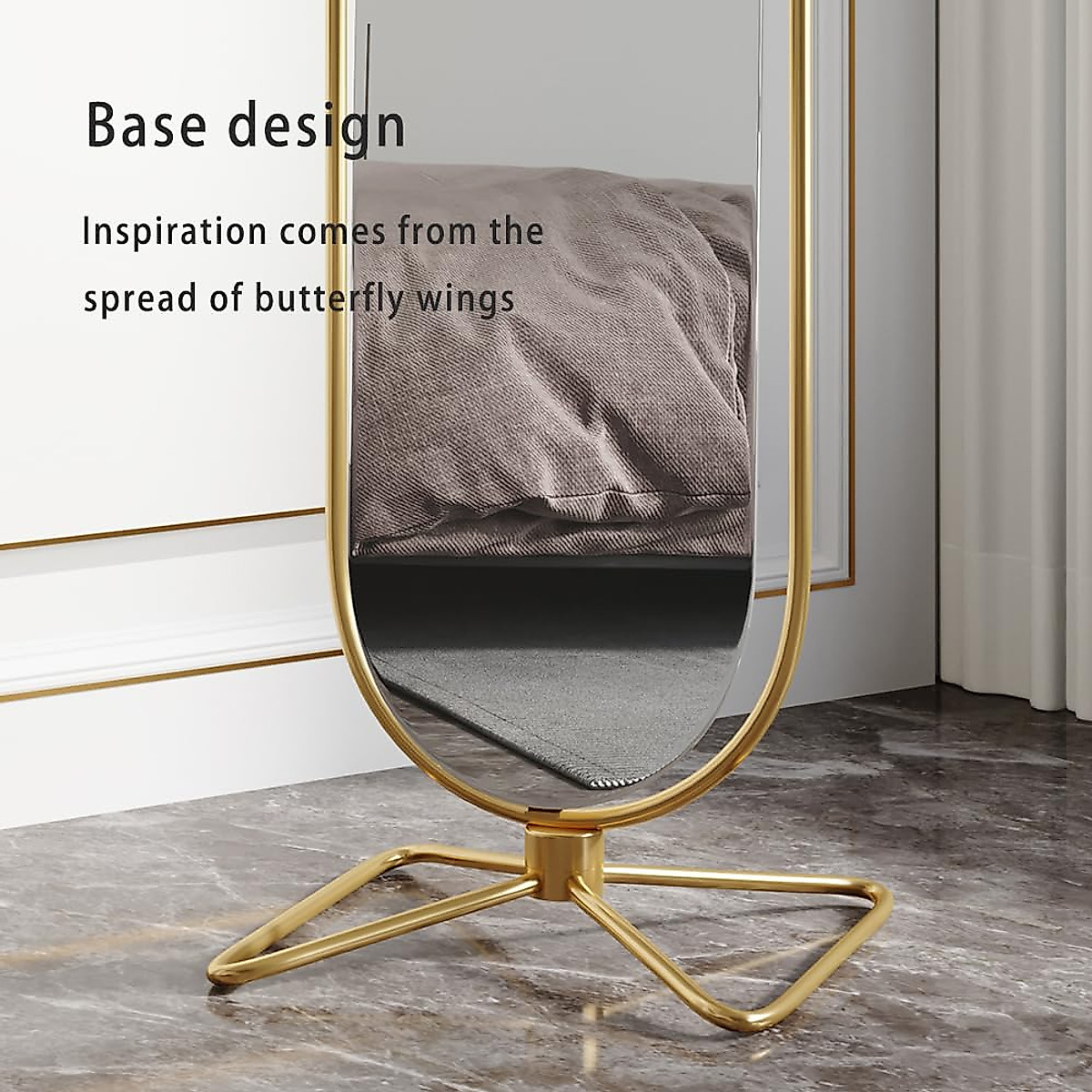 BUZUEY Floor Mirror,Gold Full Length Mirror,Standing Mirror,67"*15.8"Full Body Mirror,Iron Frame Oval Stand up Mirror for Bedroom,Living Room,Dressing Room
