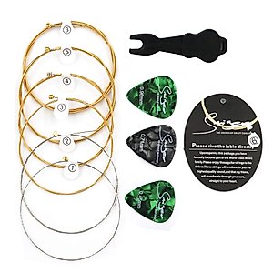 bestwishes Acoustic Guitar Strings,Phosphor Bronze Guitar Strings.011-.052,Guitar Strings Acoustic 6 String Set,3 Guitar Picks And 1 String Changing Tool