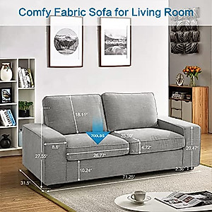 MAEVIS 71.25'' Modern Loveseat Sofa for Living Room,Fabric Sofa Couches for 2 Cushion with Solid Wood Frame,High Density Cotton,Comfy Futon Couch with Removable Back Cushion for Small Space(Grey)