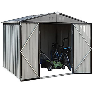 MUPATER Shed Outdoor Storage 8x12 FT, Metal Shed Kit with Lockable Doors and Vents, Garden Tool Storage Shed House for Backyard, Patio and Lawn, Grey