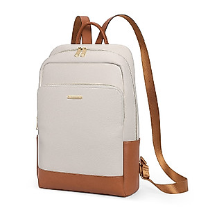 WESTBRONCO Leather Backpack Purse for Women 15.6 inch Laptop Backpack for School, Work, & Travel Beige