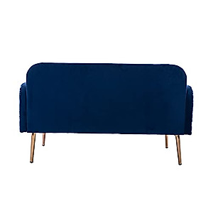 Yoglad Velvet Small Sofa, Upholstered Loveseat with Golden Metal Legs, Accent Couch with Cute Pillows, Small Couch with Solid Wood Frame, for Living Room, Bed Room, Dorm, 55" Inch (Navy)