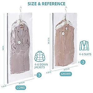 TAILINK Hanging Vacuum Storage Space Saver Bags 6 Pack (3 Long+3 Short) for Clothes, Winter Coats, Suits, Dress Garments, Variety Wide-Side Space Saver Garment Bags, Closet Organizer Save 80% Space