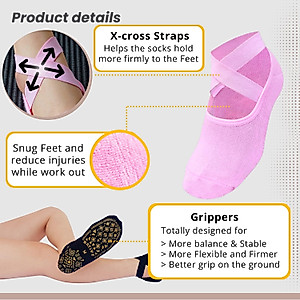 RATIVE X-Cross Anti Slip Non Skid Barre Yoga Pilates Hospital Socks with grips for Adults Men Women (Large, 5-pairs/Line)