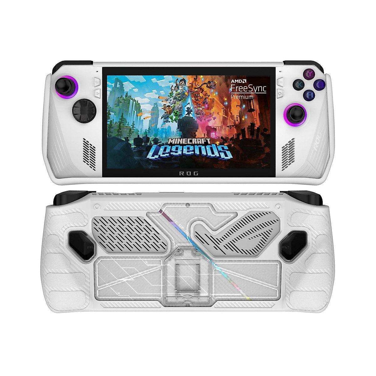 Protective Case with Foldable Kickstand for ASUS Rog Ally 2023 Release Handheld Game Console Full Body Drop-Proof Protector Stand Case with Shockproof,Non-Slip,Anti-Collision (White+Clear)
