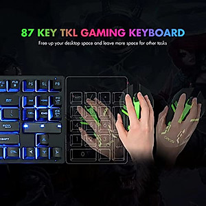 CHONCHOW 87 Keys TKL Gaming Keyboard and Mouse Combo, Wired LED Rainbow Backlit Keyboard 800-3200 DPI RGB Mouse, Gaming for PS4 Xbox PC Laptop Mac