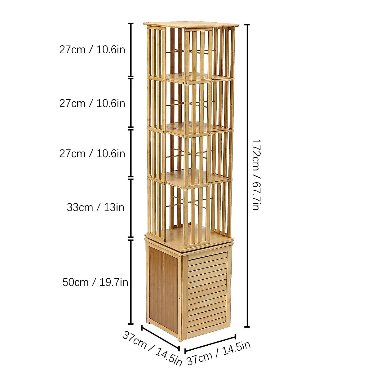 Rotating Bookshelf, 6 Tier 360° Floor Standing Revolving Bookcase Storage Rack, Bookcase Corner Tall Book Shelf, Narrow Bookshelf, with Door,Book Shelf Organizer for Bedroom,Living Room,Small Space